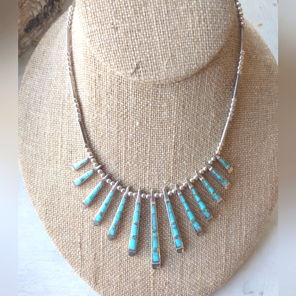 Native American | Jewelry | Cherokee Sterling Turquoise Onyx Inlay ...